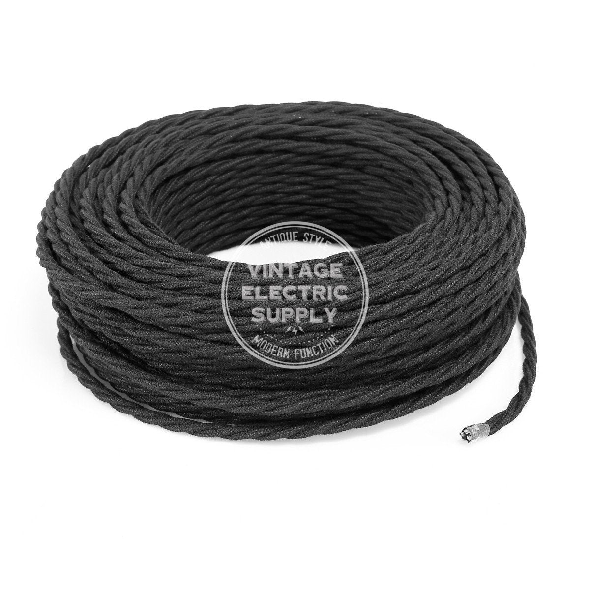 Black Cotton - Cloth Covered Twisted Wire - Vintage Electric Supply